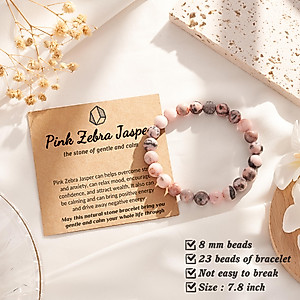 Seyaa Bracelet for Women, Pink Zebra Jasper Bracelet, Birthday Valentines Day Gift for Her Teen, Natural Crystal Stone