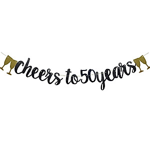 HPILISH Cheers to 50 Years Banner Black Paper Glitter Party Decorations for 50TH Wedding Anniversary 50 Years Old 50TH Birthday Party Supplies Letters Black Betteryanzi