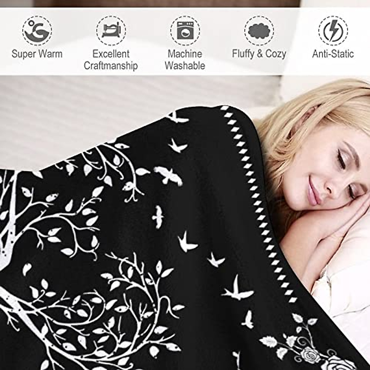 kvtiwee Skull Throw Blanket Custom Name Blanket, Personalized Spooky Skeleton Tree Together Forever Flannel Blanket, Wedding or Anniversary Present, Halloween Goth Wedding Valentines Day Gift 50"x40"