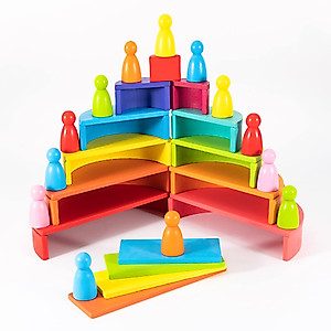 XJYQJD Wooden Rianbow Stacker Playset, 4-in-1 Rainbow Stacking Toys Building Blocks for Kids Ages 3 4 5 Preschool Montessori Toys Christmas Birthday Gifts for Toddlers Boys Girls 3-5 (45 Pieces)