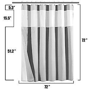 Yimobra Waffle Shower Curtain Sets with Liner, Heavyweight Fabric with 12 Hooks, Water-Repellent, Washable, Mesh Top Window, 72 "x 72", Gray