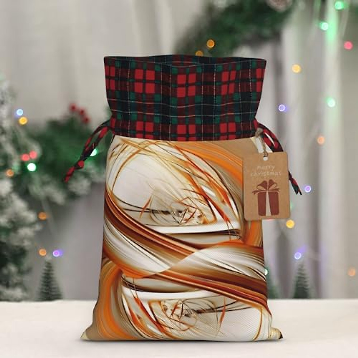 Christmas Gift Bags with Drawstring Burlap Gift Bags Orange White Lines Christmas Linen Bags for Xmas Party Candy Bags with Cards Xmas Reusable Wrapping Bags Christmas Linen Treat Bags for Holiday