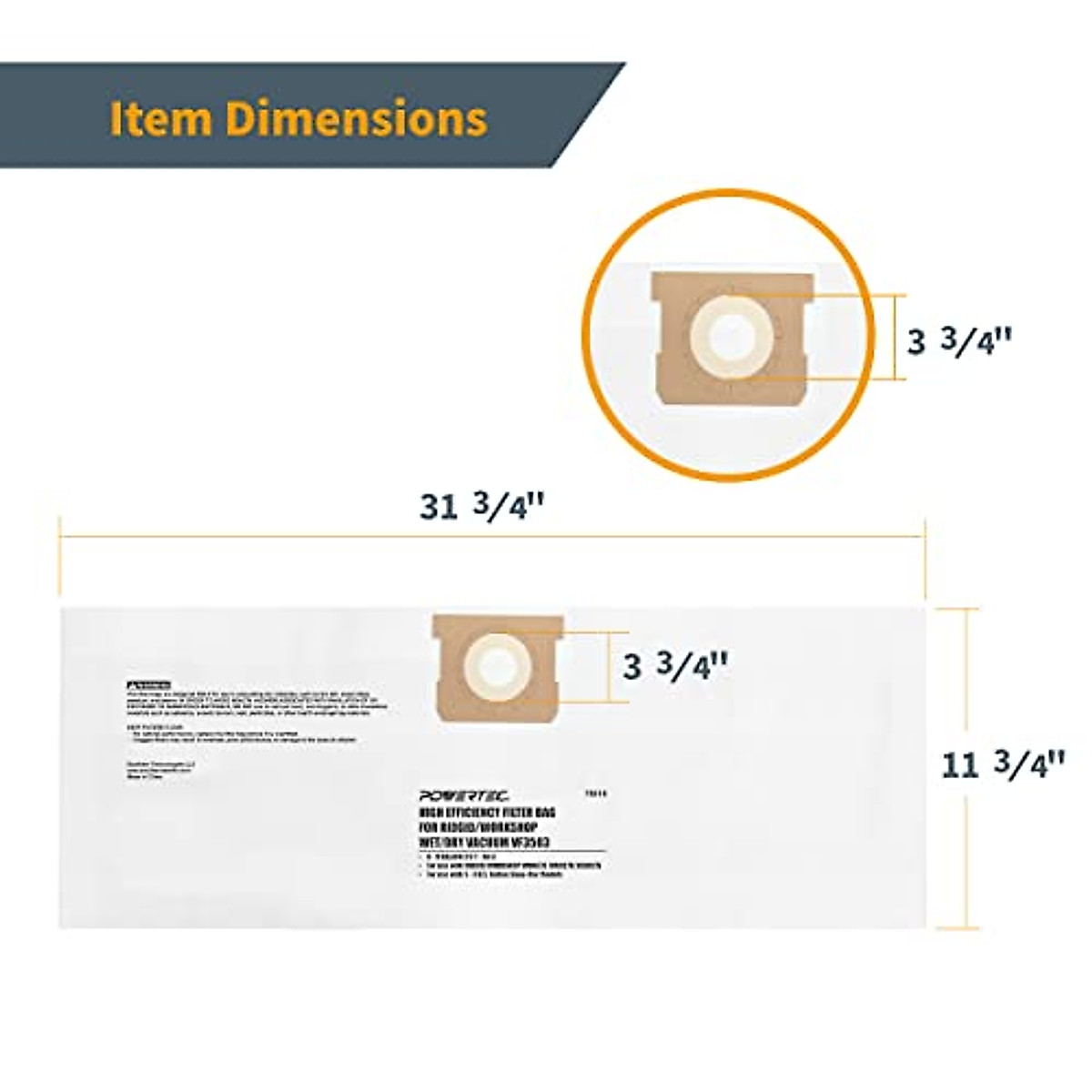 POWERTEC 6PK VF3503 Size B Replacement Bags for Ridgid 6-9 gallon Wet/Dry Vacs, Ridgid Shop Vac Bags, Fits WD5000, WD5500, WD0970, WD0975, WD0670, WorkShop WS32090F2 (75016-P3)