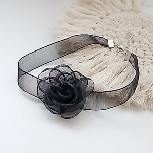 Todu Lace Flower Choker Necklace Bohemian Soft White Flower Tie Cravat Necklace Wedding Jewelry Gift For Women （1pc，Black）
