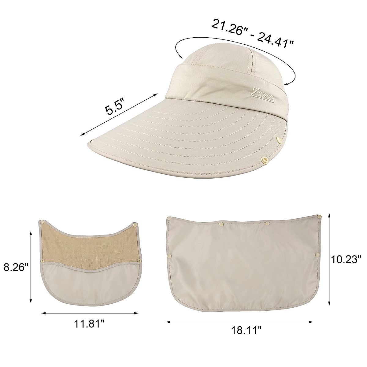 Women Summer Sun Protection Hat Wide Brim UV Hats Removable Neck Face Flap Cap with Ponytail Hole for Fishing Climbing Gardening Beige