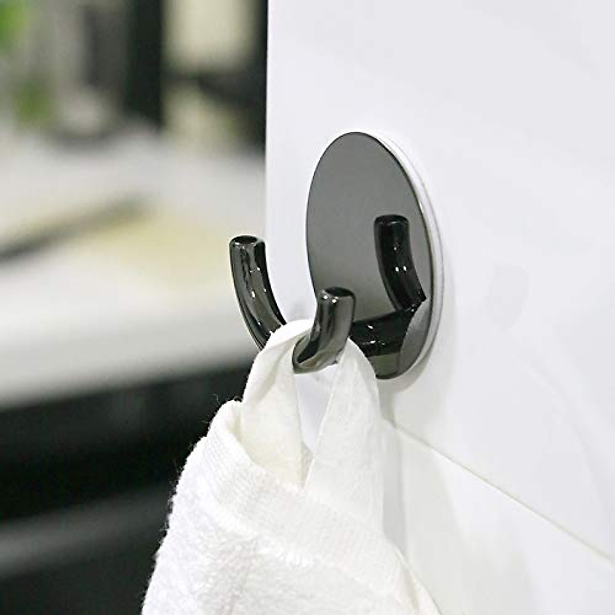 Adhesive Hooks Wall Hanger Holder Self Stick Heavy Duty Utility Storage Hooks,Kitchen Bathroom Stainless Steel Waterproof Hooks (Black, 2)