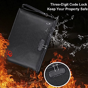 Fireproof Document Bag with Lock & Zip, 14X10" Large Fireproof Bag, Water Resistant and Fire Safe Storage for Important A4 Paper, Legal File, Cash, Battery and More