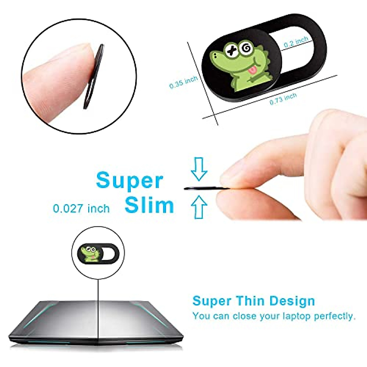 SIREG Webcam Cover Slide 0.027in Ultra Thin Web Camera Cover for Laptops Smartphone PC Tablets for Protecting Your Privacy Security (Frog-Black & 3 Pack)