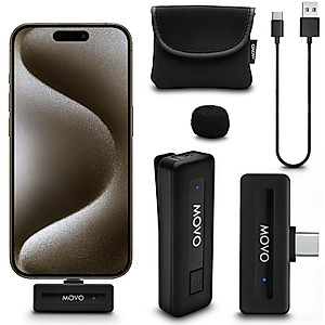 Movo Wireless Mini USB-C Wireless Microphone for iPhone 15 - iPhone 15 Microphone Compatible with iPhone 15 Pro Max - 10HR Battery Life, 164ft Range