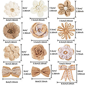 Whaline 30PCS Burlap Flowers Set, Include 5 Lace Burlap Ribbon Rolls, 24 Handmade Burlap Flowers and Bowknots, 1 Twine Ribbon and Glue Point for Wedding Party Decor Home Embellishment DIY Crafts