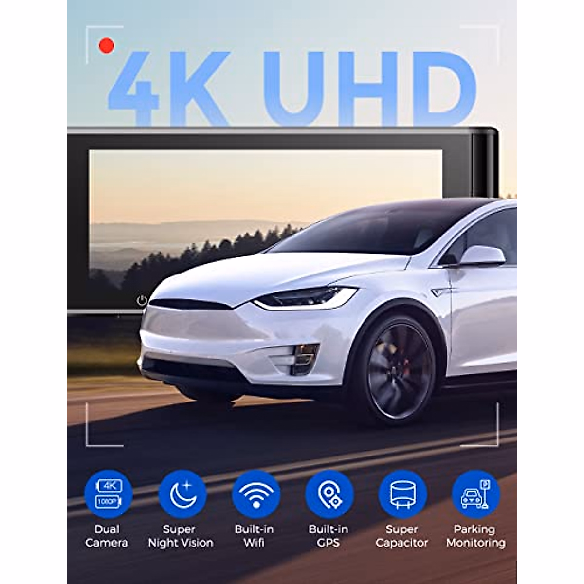 AZDOME 4K Dual Dash Cam, Built in WiFi GPS, with 64GB Card, Front 4K and Rear 1080P Car Dashboard Camera Recorder, 3.19" IPS, Night Vision, Capacitor, Parking Mode, Support 256GB Max M550-2CH