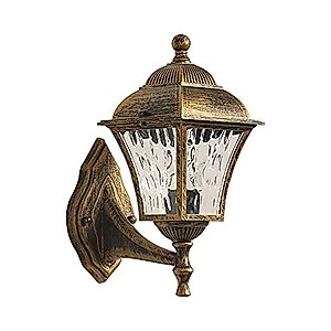 Kangl European Outdoor Wall Light Fixture Sconce Brass Hardware 13" Water Ripple Glass Decor for Exterior House Porch Patio Outside Deck Garage Yard Front Door Garden Home, UL Listed