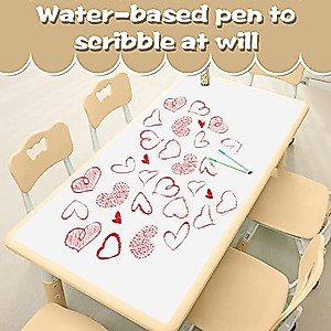 monleelnom Children's Table and Chair Set Suitable for Boys and Girls Age 2-12 Height Adjustable Table top Can be Painted with 6 Seats Suitable for Family Learning Daily use (Wood Color)