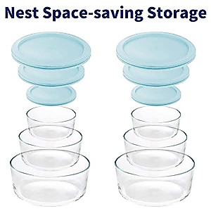 Luvan Glass Storage Containers with Lids, Set of 6 Round Glass Food Storage Containers (2cup/4cup/7cup) for Kichen and Storage, Dishwasher, Refrigerator and Microwave Oven Safe