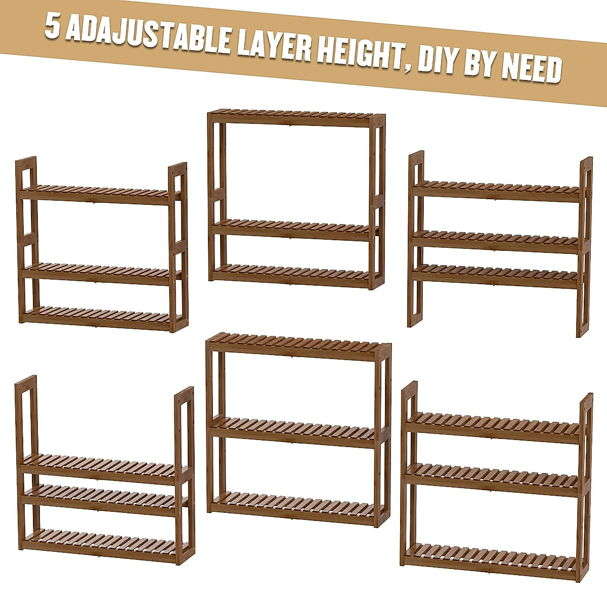 Domax Bathroom Shelves Over The Toilet Storage Shelf - 3 Tier Wall Mount Bamboo Bathroom Shelf Organizer Multifunctional Adjustable Layer Free Standing Utility Shelves for Bathroom Living Room Kitchen