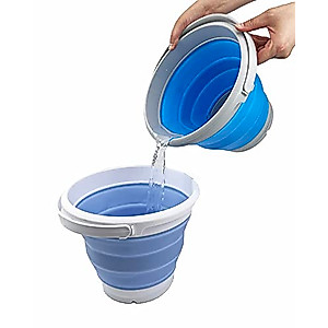 SAMMART 5.5L (1.4 Gallon) Collapsible Plastic Bucket - Foldable Round Tub - Portable Fishing Water Pail - Space Saving Outdoor Waterpot (Grey + Baby Blue (Set of 2))