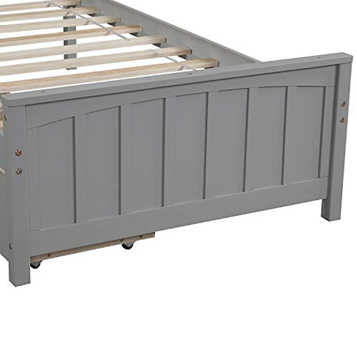 Harper & Bright Designs Twin Bed Frame with Drawers, Kids Platform Twin Bed with Storage, Solid Wood, No Box Spring Needed (Light Grey (Drawers))