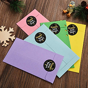 Happy New Year Stickers Seals Gold Labels - (Pack of 120) 1.57" Large Round Gold Foil Stickers Stamping on Black for New Year Cards Gift Envelopes Boxes