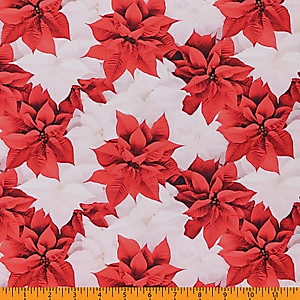Mook Fabrics Cotton 2024 Christmas Poinsettas, Red/White Cut by The Yard