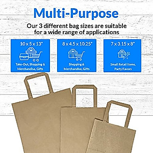 Reli. 90 Pack | Assorted Sizes Kraft Paper Bags w/ Handles | 7x3.15x8" - 8x4.5x10.25" - 10x5x13" | 30 Bags Each Size | Paper Bags Combo Pack | Retail Bags/Shopping Bags, Gift Bags
