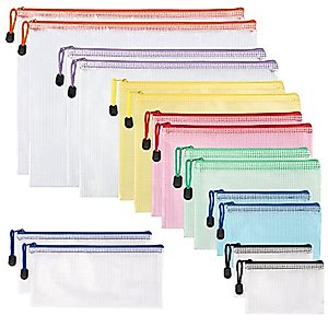 JPSOR 16pcs 8 Size Mesh Zipper Pouch for Organization, Waterproof Zipper Pouches Colored PVC Travel Zipper Bags Clear Multipurpose Document Bags for School Office Home Cosmetics Storage Toys Puzzle