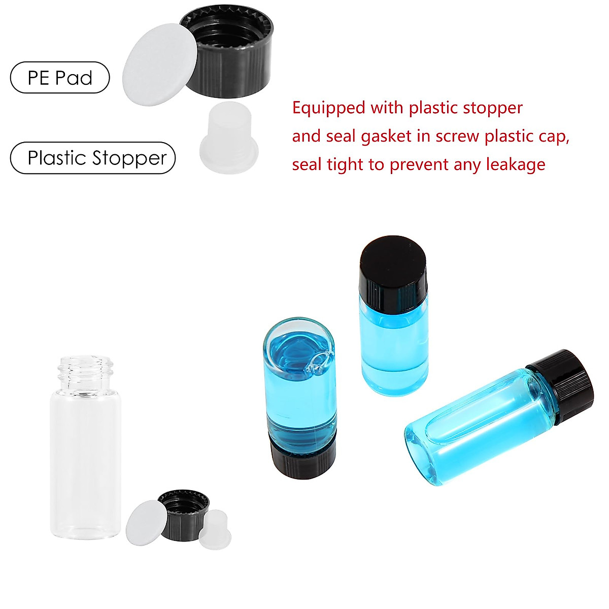 Cadbibe 4ml Clear Glass Vials with Screw Caps and Plastic Stoppers, 1 Dram Small Liquid Sample Vial, Leak-Proof Vial, 12PCS