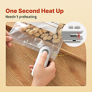 (NEW VERSION) Snack Bag Sealer, Mini Bag Sealer with Cutter, 2 in 1 Rechargeable Heat Vacuum Sealers, Portable Plastic Bag Sealer Heat Seal for Chip Bags, Food Storage, etc (USB-C Cable Included)