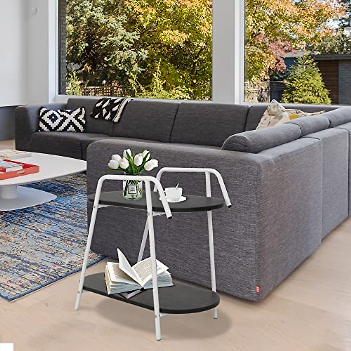 fusehome 2-Tier Tea Side Table, Plant Stand Small End Table Accent Table Living Room Bedroom Balcony Office, Modern Side Table with Storage for Living Room Balcony