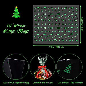 Outus 10 Pieces Christmas Basket Bags Clear Christmas Cellophane Bag with Twist Ties Favors and Treat Bags Tree Pattern Gift Bags for Candies Dessert Gifts Baskets Party Festivals, 24 x 30 Inch