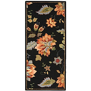 SAFAVIEH Chelsea Collection 2'6" x 6' Black HK306B Hand-Hooked French Country Wool Runner Rug