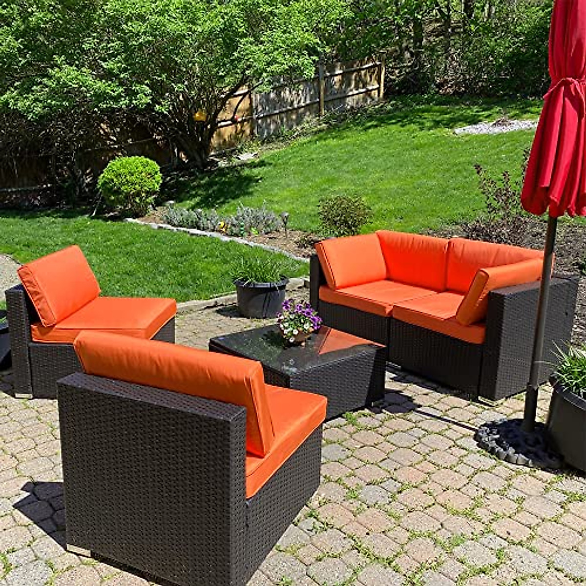 FLYMEI Outdoor Cushion Covers, Replacement Patio Cushion Covers 24 x 24 x 4 Inch, Orange Water Resistant Cushion Pillow Seat Covers, Patio Loveseat Covers Only Patio Cushion Slip Covers