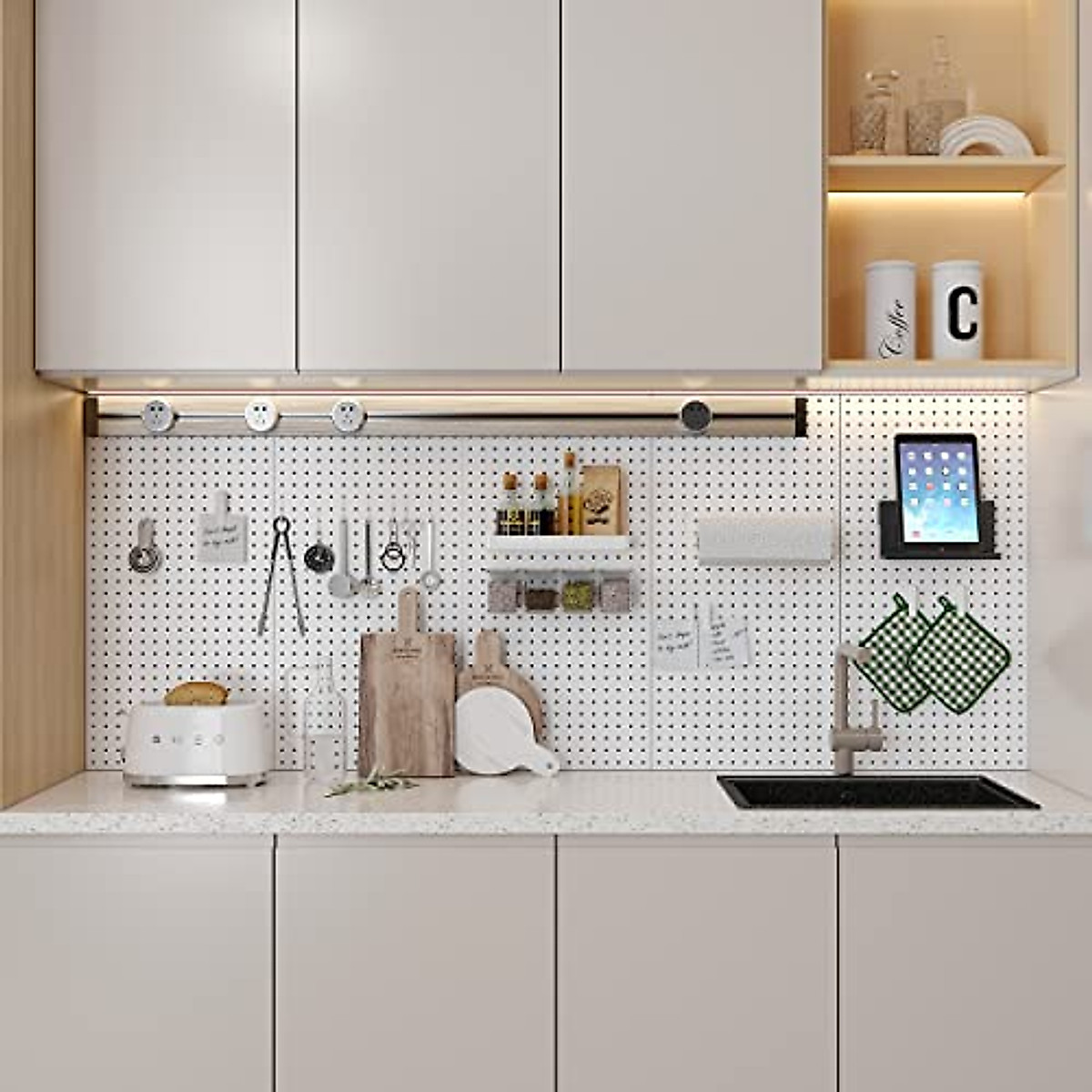 TIDIHAUSET Pegboard, Pegboard Wall Organizer, Mount Display Pegboard Kits fit Pegboards Storag（32 * 16inch/White）