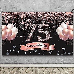 Trgowaul 75th Birthday Decorations for Women Rose Gold Birthday Backdrop 5.9 X 3.6 Fts Happy Birthday Party Suppiles Photography Supplies Background Happy 75th Birthday Banner