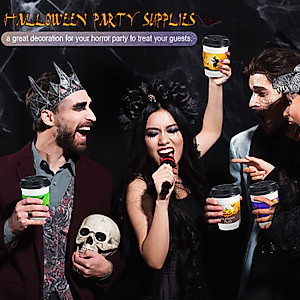 150 Pcs 12 oz Halloween Disposable Coffee Cups with Lids and Coffee Cup Sleeves Paper Hot Coffee Cups Dome Lids and Coffee Cup Tea Cup Sleeves for Halloween Party Decoration Supplies (Horror Pattern)