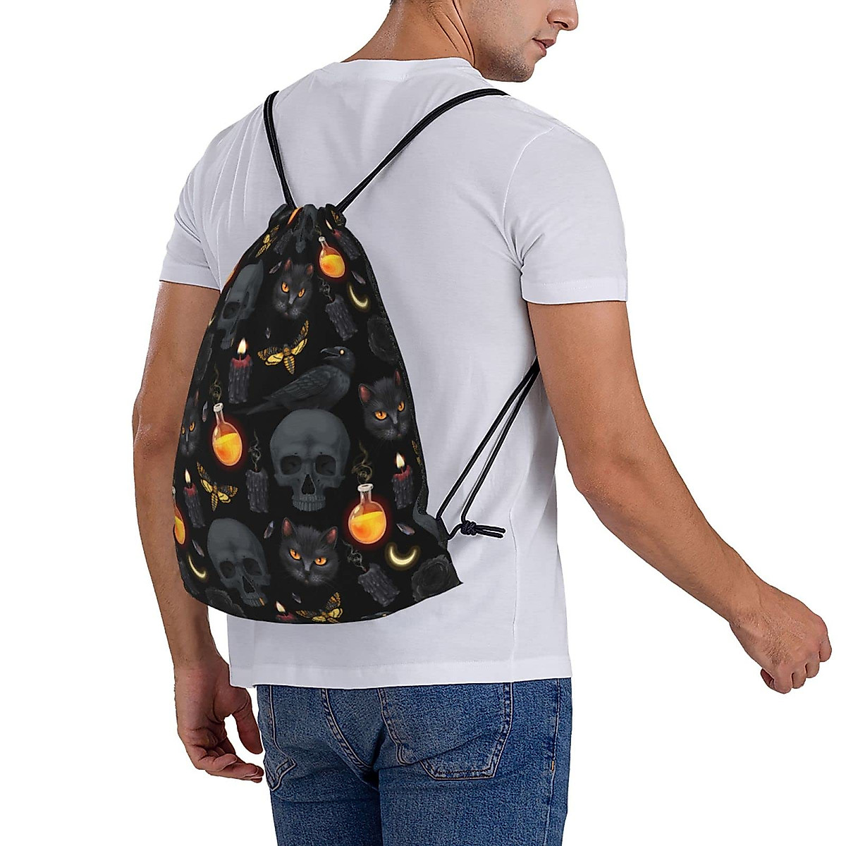 Juoritu Goth Skull Drawstring Bags for Women and Men, Drawstring Backpack, Water Resistant String Bag, Gym Bag for Gifts Sports