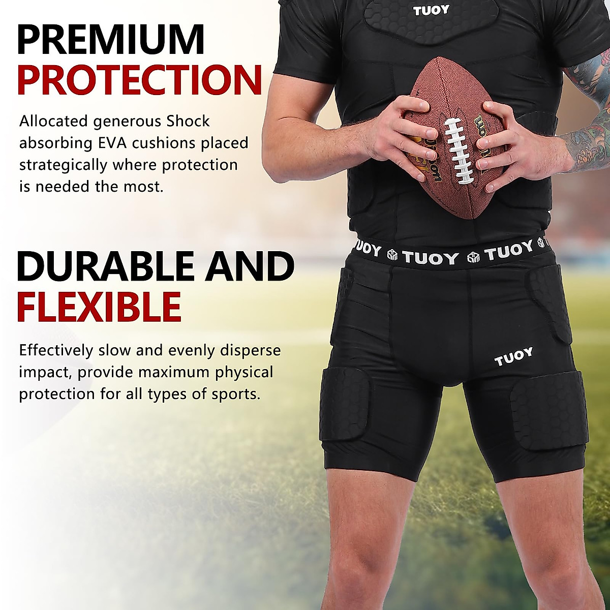 Men's Padded Football Girdle Compression 5-Pads Integrated Football Pads with Hip Tail Thigh Protector for Football Baseball