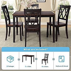 BEDGJH 5-Piece Wood Dining Table Set, Kitchen & Dining Room Furniture-1 Solid Wood Round Table w/ 4 Cross Back Chairs for Breakfast Lunch Dinner Living Space (Black+Cherry)