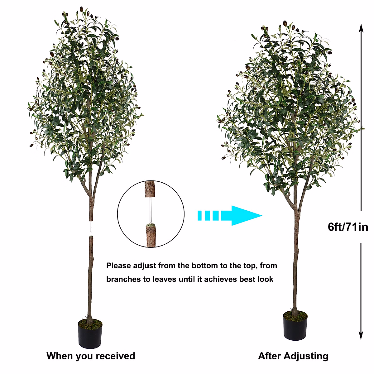 HaiSpring Artificial Olive Tree 6ft (71'') Fake Silk Perfect and Realistic Tall Artificial Plants, Suitable for Modern Living Rooms House Office Outdoor Garden & Housewarming Party Decor, 1080 Leaves