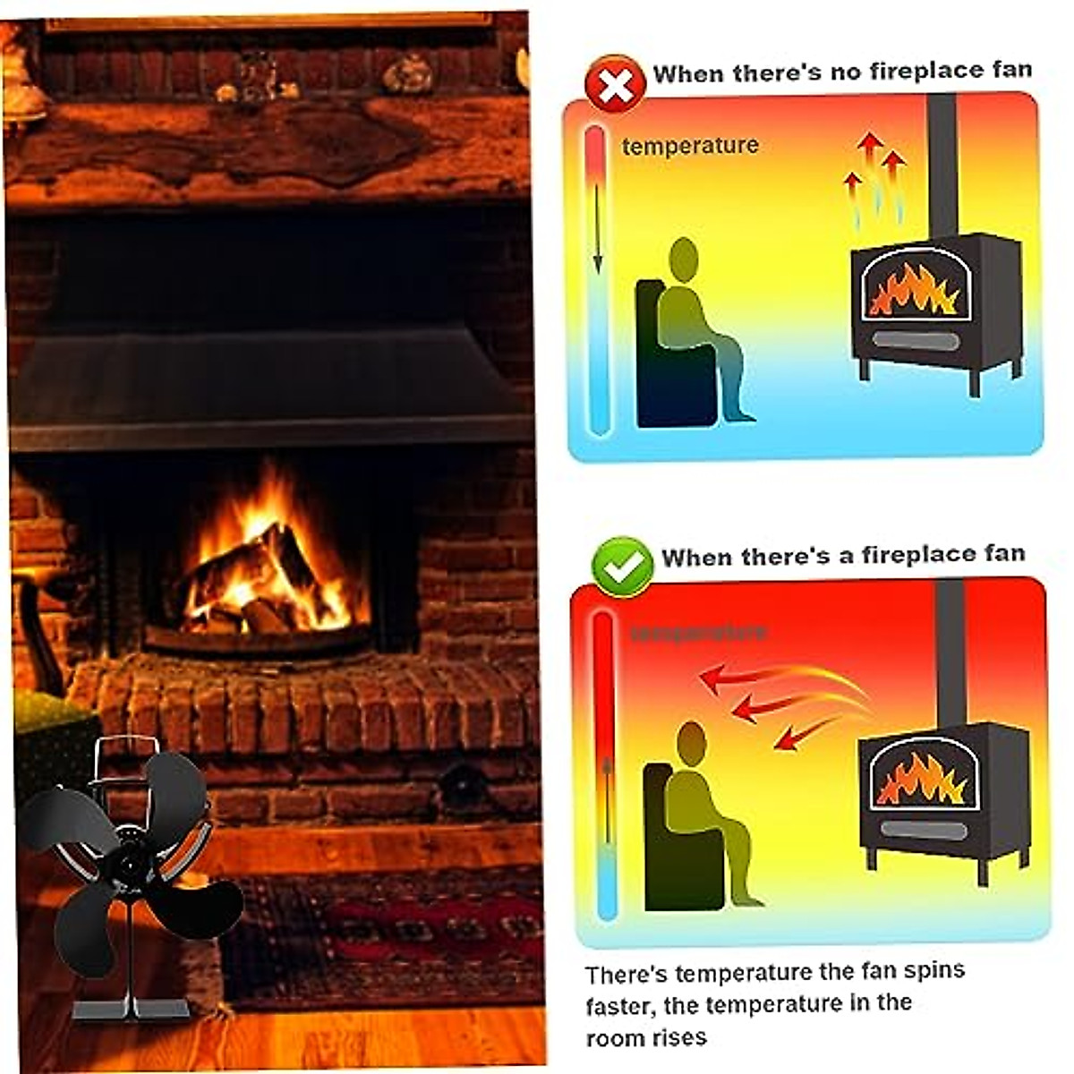 Stove Fan, 4-Leaves Heat Powered Wood Stove Fan, Energy-Saving Fireplace Fan, Thermoelectric Fan Eco Fans, Fireplace Blower Fan Kit for Log Burner