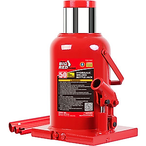 BIG RED T95007 Torin Hydraulic Stubby Low Profile Welded Bottle Jack, 50 Ton (100,000 lb) Capacity, Red