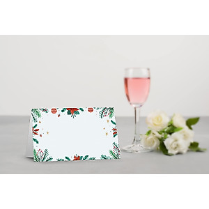 Table Place Card, Christmas Themed Tent Style Cards, Pack of 25 Half-Fold Reception Place Card, Perfect for Christmas Party, Wedding, Bridal &amp; Baby Shower, Birthday, Banquet and Special Events A16