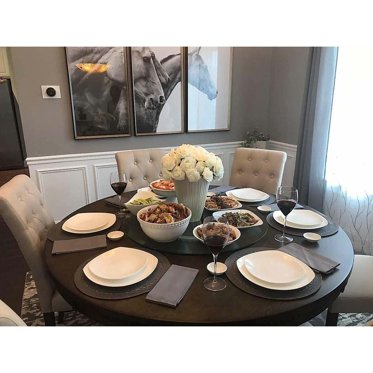 ZEONHEI 4 Pack 12 Inch 360 Degree Lazy Susan Hardware, 5/16 Inch Turntable Bearings Plate Base with Screws and Pads, Lazy Susan Bearing Hardware Turntable Swivel Plate for Rotating Chair Table