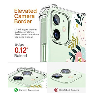 GVIEWIN for iPhone 12 Case and iPhone 12 Pro Case with Screen Protector + Camera Lens Protector, Clear Floral Flexible TPU Shockproof Women Girls Flower Pattern Phone Case 6.1"(Abundant Blossom/White)