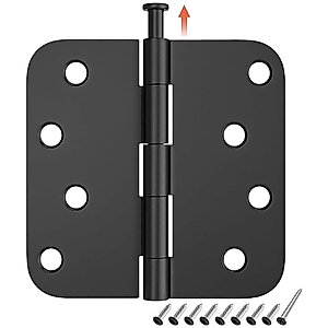 HOSOM 6 Pack Rounded Door Hinges 4 Inch 5/8'' Radius Corner, Matte Black Exterior & Interior Door Hinge for Entryway, Patio, Playhouse & More