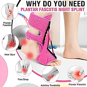 2 Pack Plantar Fasciitis Night Splint, Upgrade 3 Adjustable Straps Plantar Fasciitis Relief Night Splint for Women & Men, Relief Brace for Plantar Fasciitis Relief, Achilles Tendonitis and Foot Drop (Black/Blue/Purple/Pink)