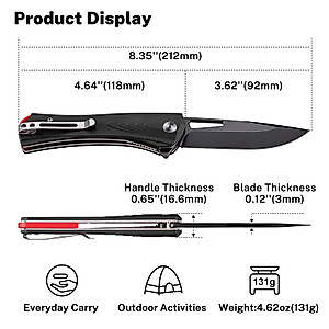 KEXMO Pocket Knife for Men - 3.62" Sharp D2 Blade G10 Handle Folding Pocket Knife with Clip - EDC Knife for Tactical Survival Camping Hunting Hiking Gift for Men Dad Husband Women, Black