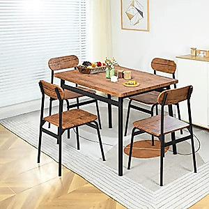 Lamerge 5-Piece Dining Table Set, Kitchen Table Set for 4, Industrial Dining Table and Chairs Set with Metal Frame, Kitchen Table and Elliptic Curve Chairs for Small Space, Homeoffice, Breakfast Nook