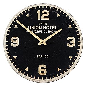 BetyHom Rustic Farmhouse 11.7 Inch Black Round Wooden Wall Clock, Vintage Wall Decor for The Kitchen, Living Room, or Office