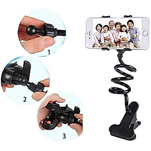 ANGELANGELA Universal 360 degree Rotation Long Arm Lazy Flexible Holder Cradle Stand For Smartphones, Double Clip-Black
