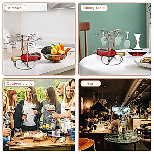 Misounda Wine Glass Rack - with 6 Hooks Metal Wine Glass Holder,Freestanding Wine Glass Holders and Display Racks,Wine Rack Wine Bottle Holder,Wine Glass Storage for Bar, Kitchen, Restaurant - Bronze